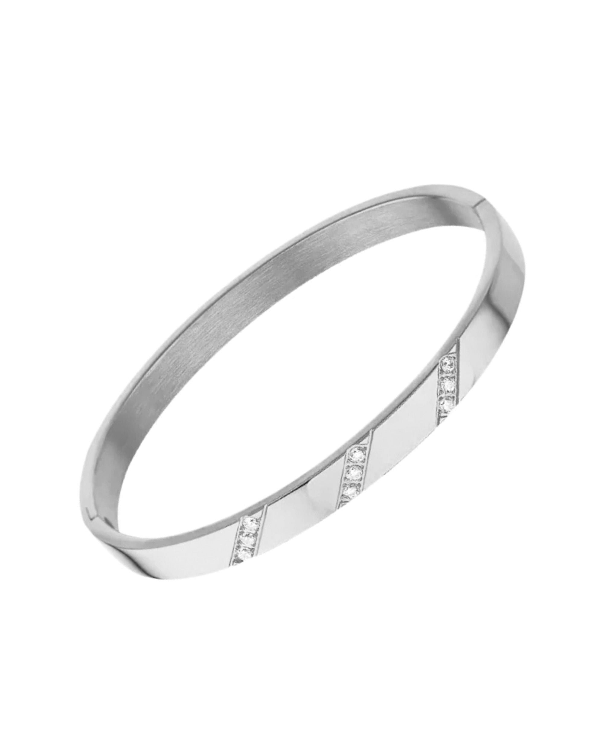 BRACELET RIGIDE EN ACIER 3 LIGNES DE STRASS – Venizi