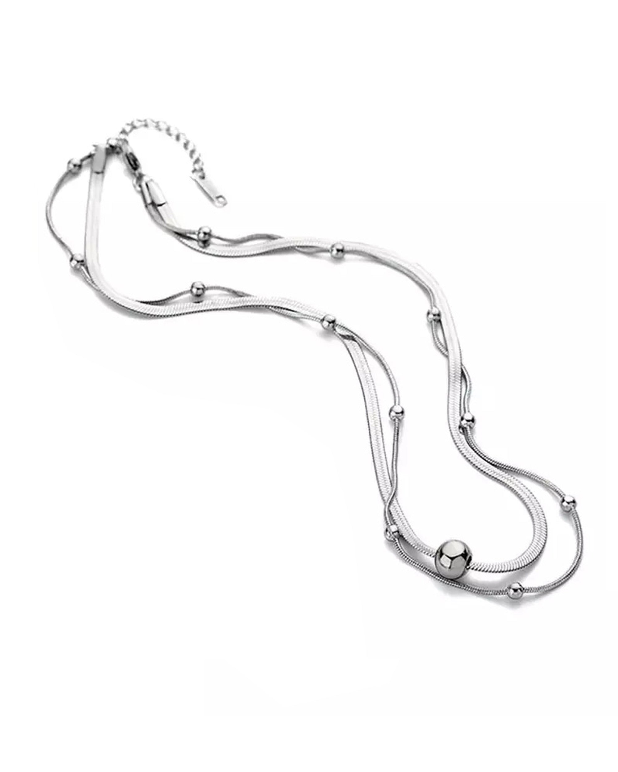 COLLIER EN ACIER DOUBLE MAILLE ET BOULES – Venizi