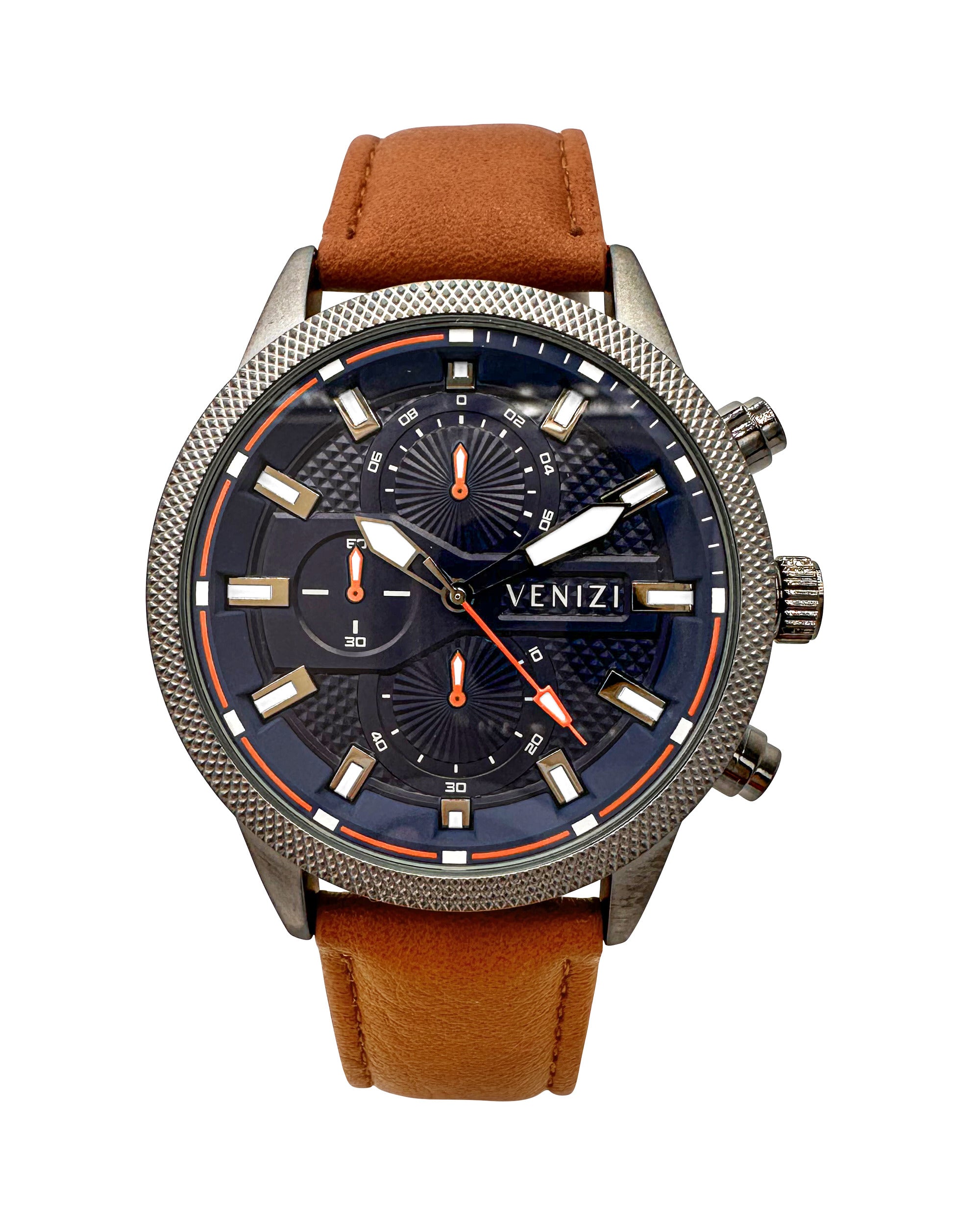 Montre Venizi bleue bracelet cuir marron