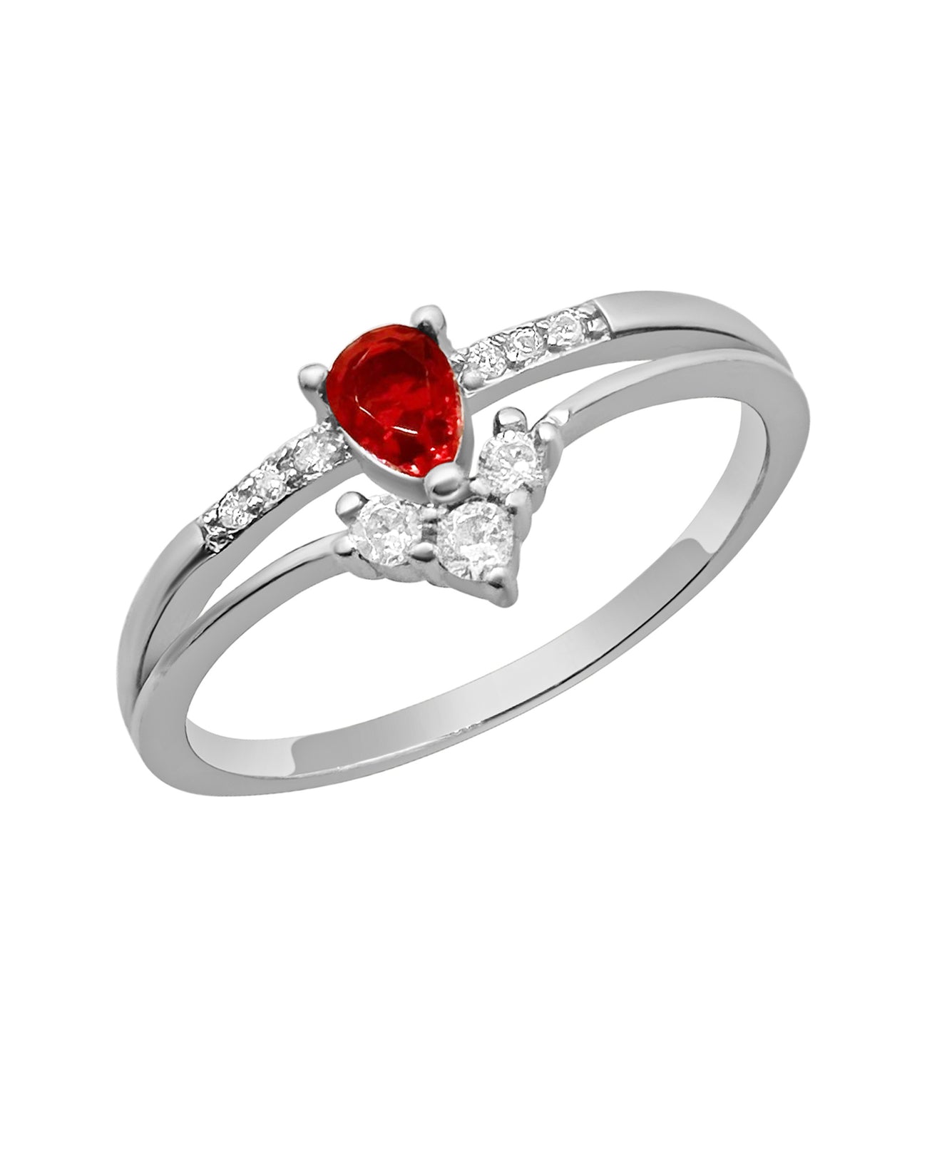 BAGUE EN ARGENT 2 RANGS AVEC PIERRES ET SOLITAIRE ROUGE – Venizi