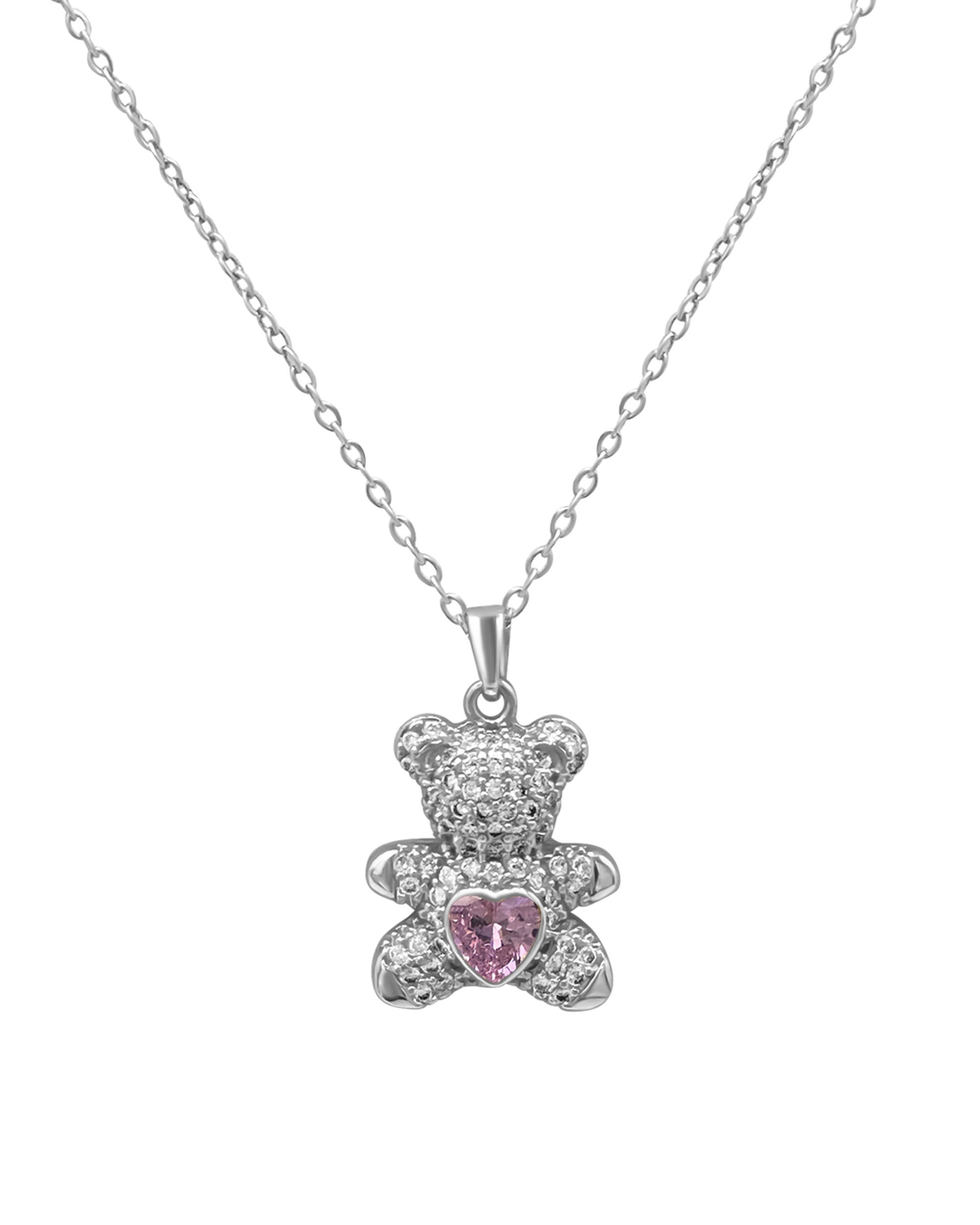 COLLIER EN ACIER NOUNOURS AVEC COEUR CENTRAL ROSE EN ZIRCONIUM – Venizi