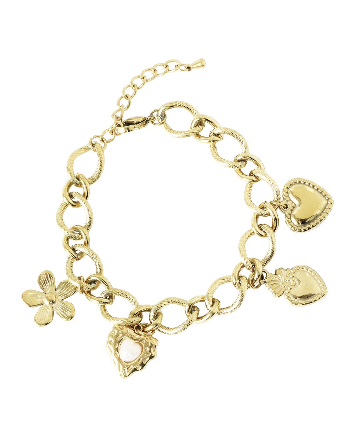 BRACELET EN ACIER DORE CAHRMS COEUR + FLEUR – Venizi