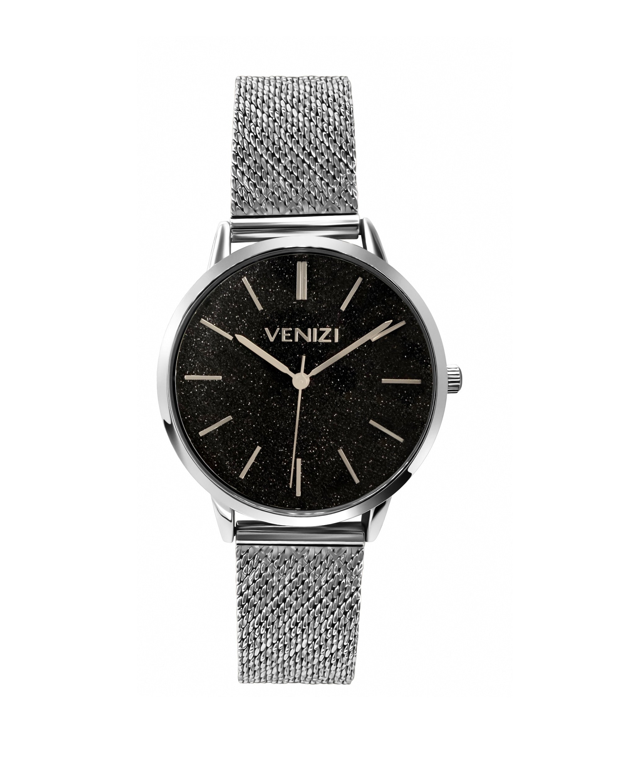Montre femme en métal argenté et paillettes – Venizi