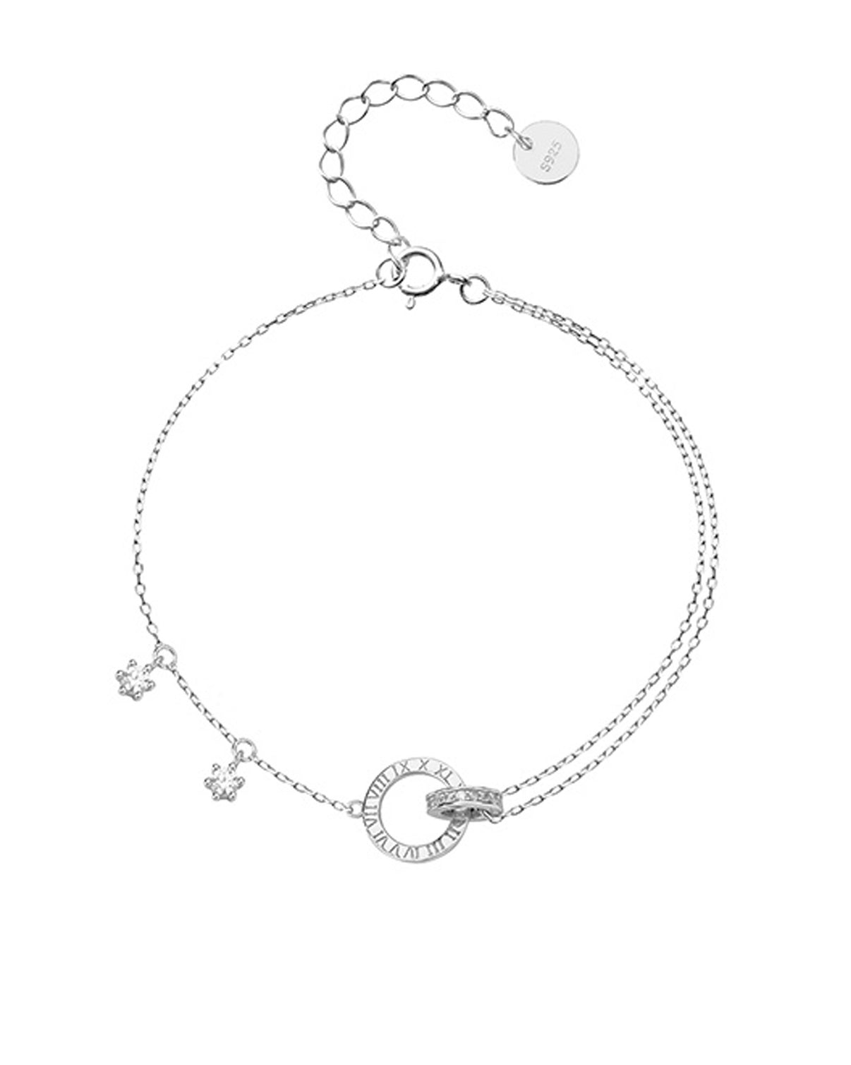 BRACELET EN ARGENT 2 CERCLES AVEC PIERRES ET CHIFFRES ROMAINS – Venizi