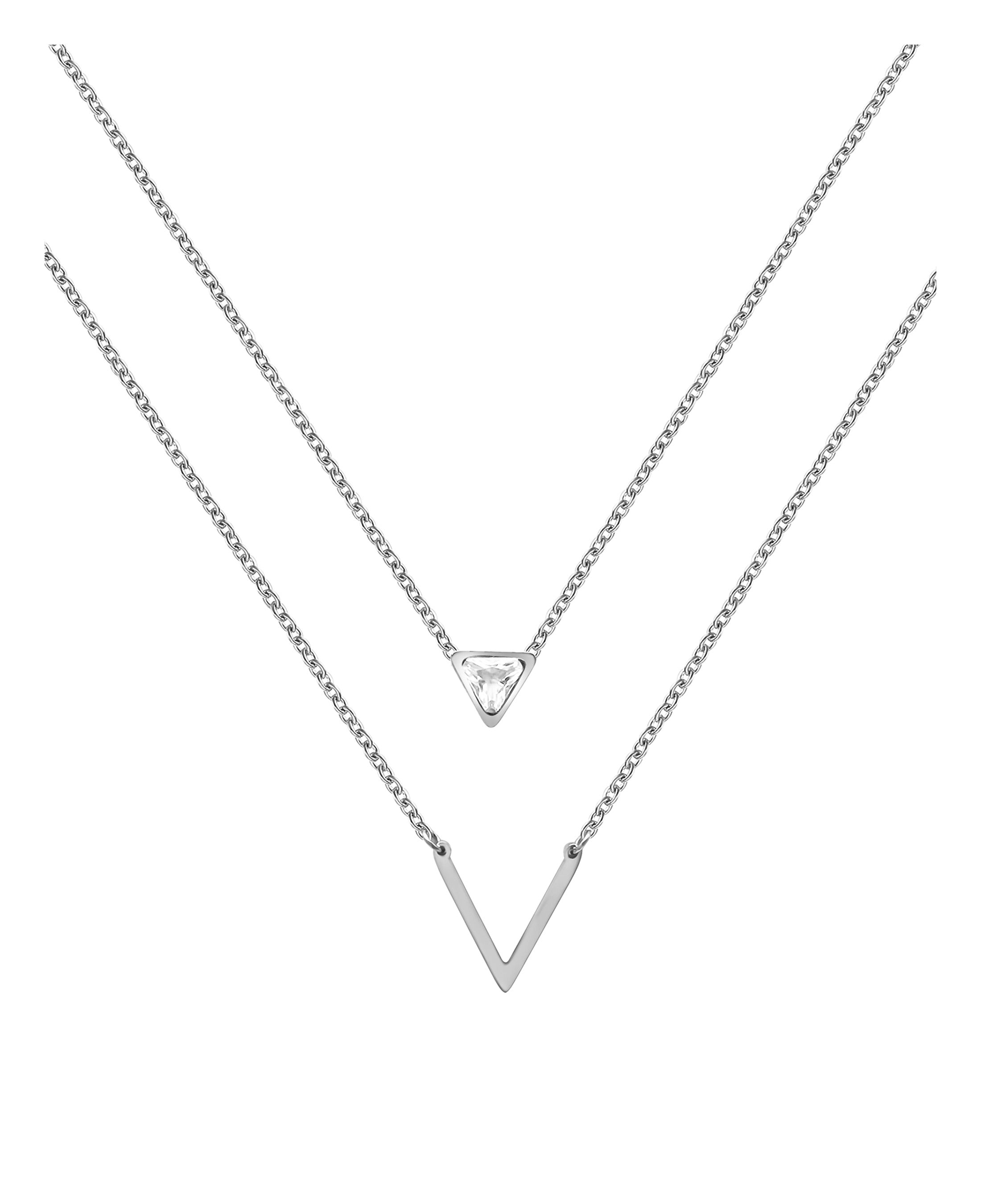 COLLIER EN ACIER 2 MAILLES AVEC PIERRE TRIANGULAIRE ET V – Venizi