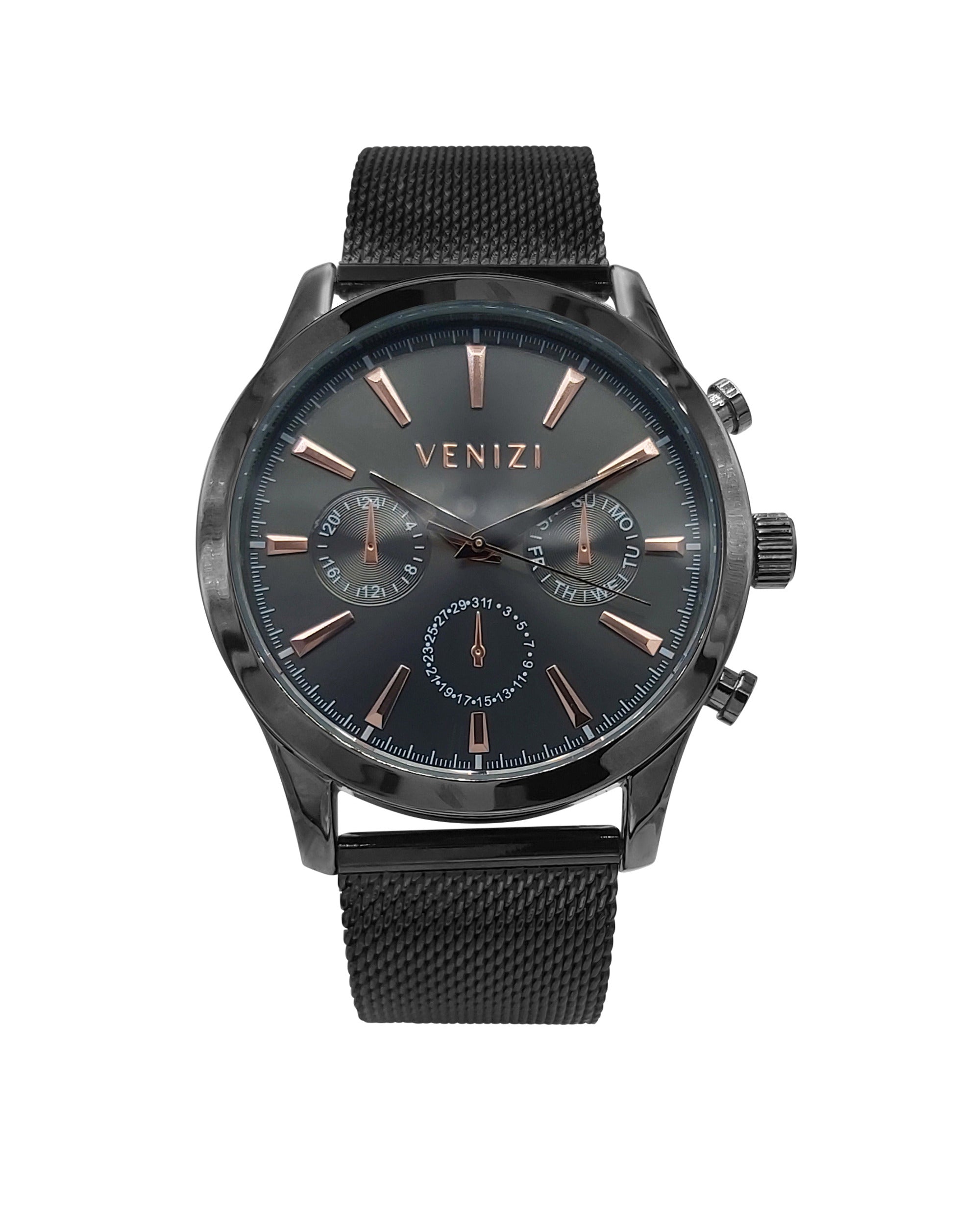 Montre noire pour homme en maille anglaise – Venizi