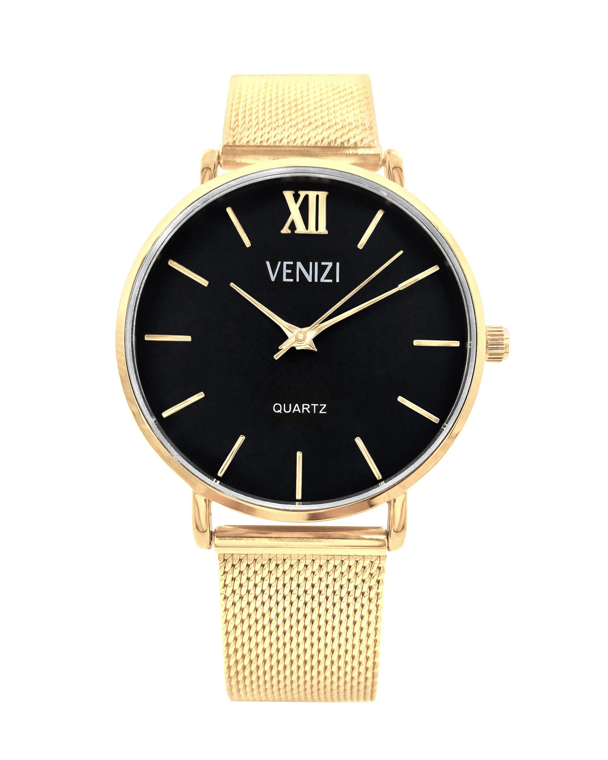 Montre dorée pour femme avec cadran noir – Venizi