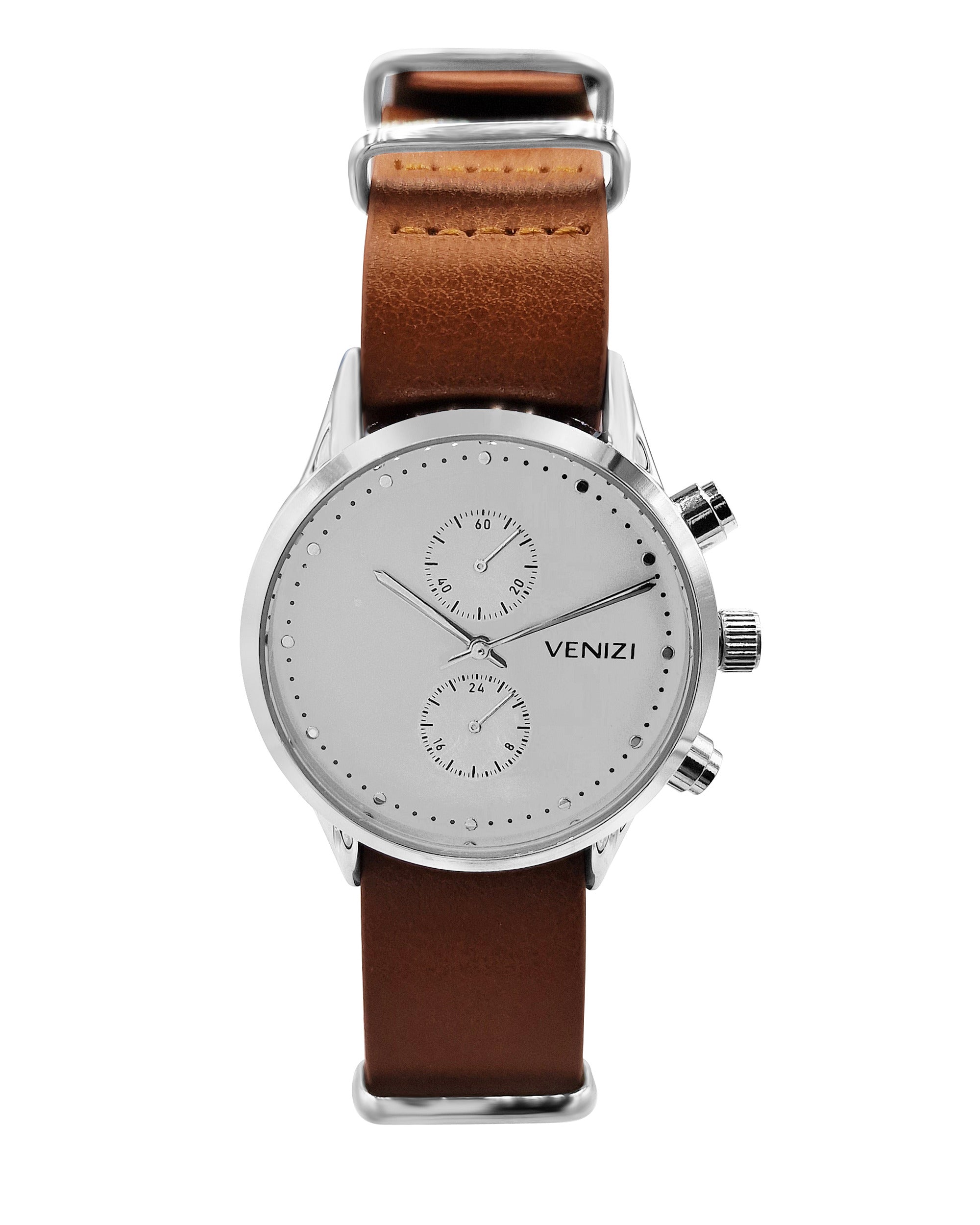 Montre femme Venizi bracelet double en cuir brun